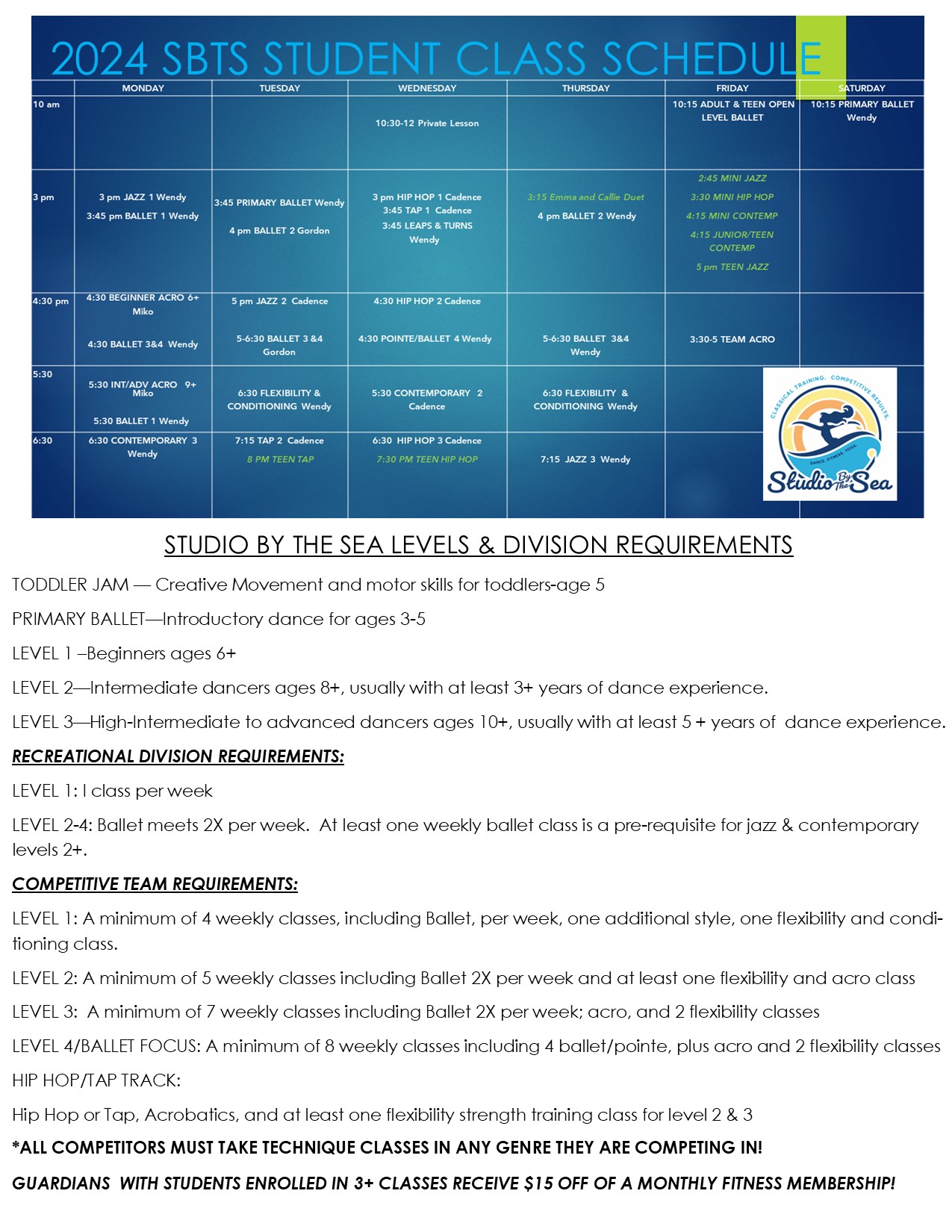 Schedule – Studio by the Sea